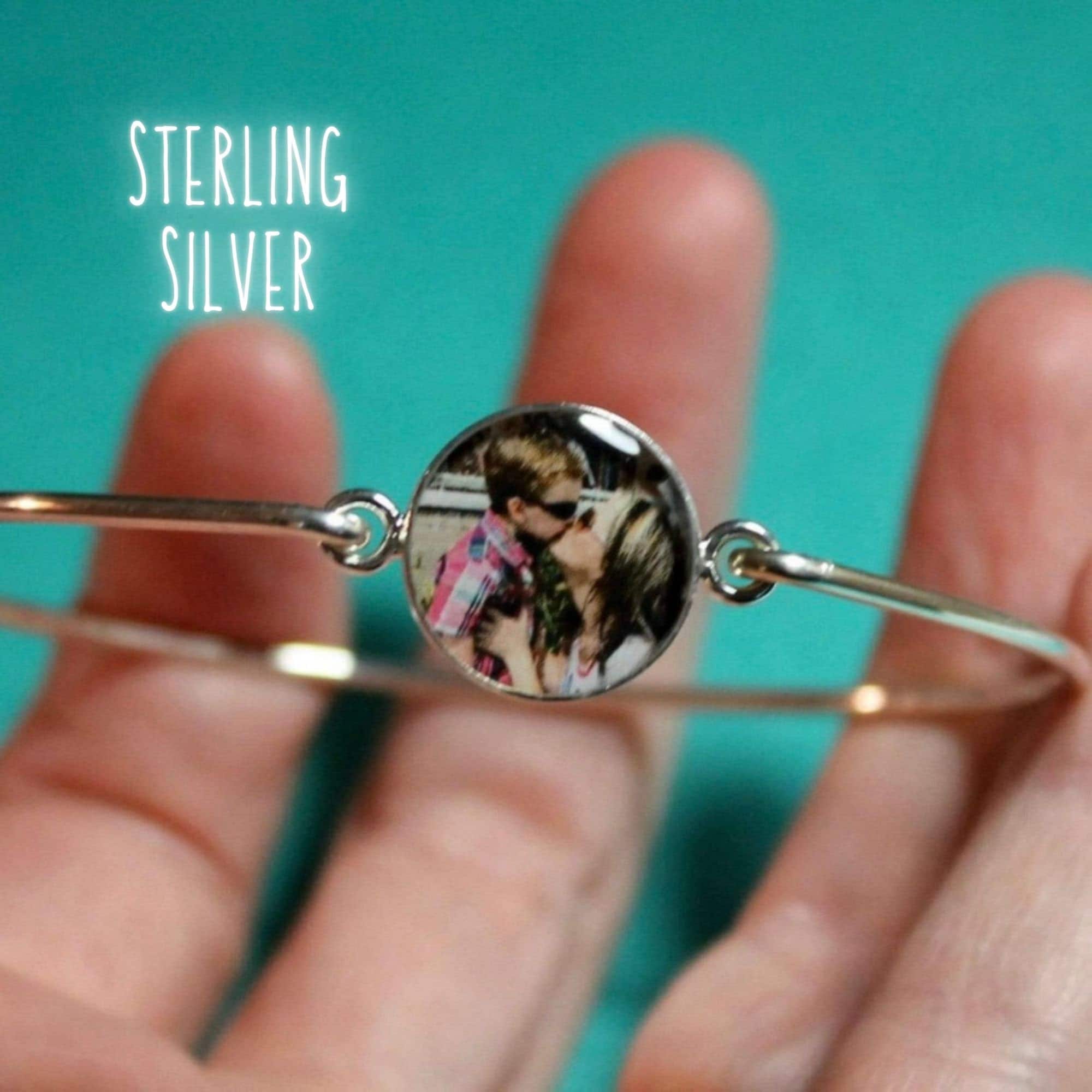 Custom Photo Bangle Bracelet, Sterling Silver Charm, Personalized ...
