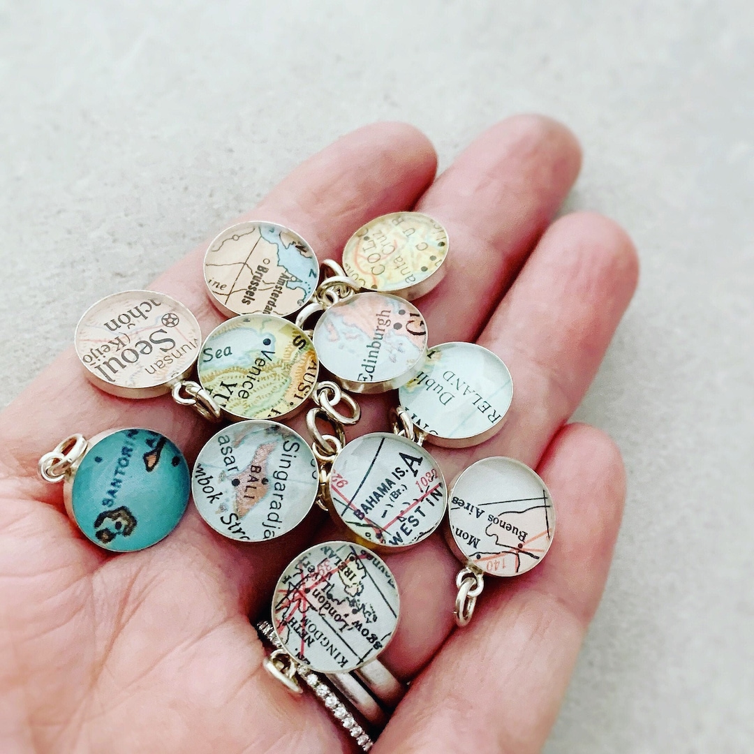 Travel Charms, Map Pendant, Custom Gifts, Personalized Jewelry, Solid ...
