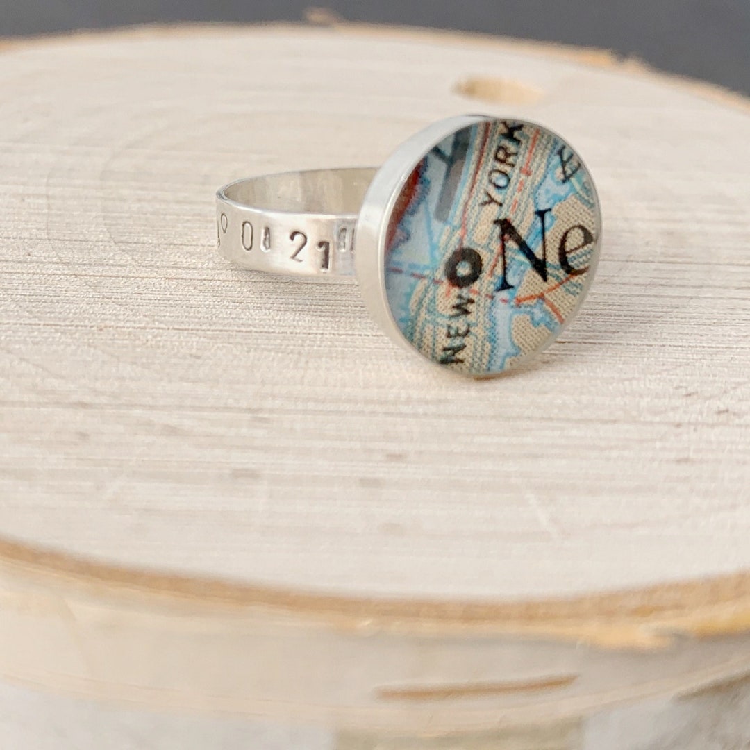 New York City Vintage Map Ring With Coordinates for NYC Manhattan - Etsy