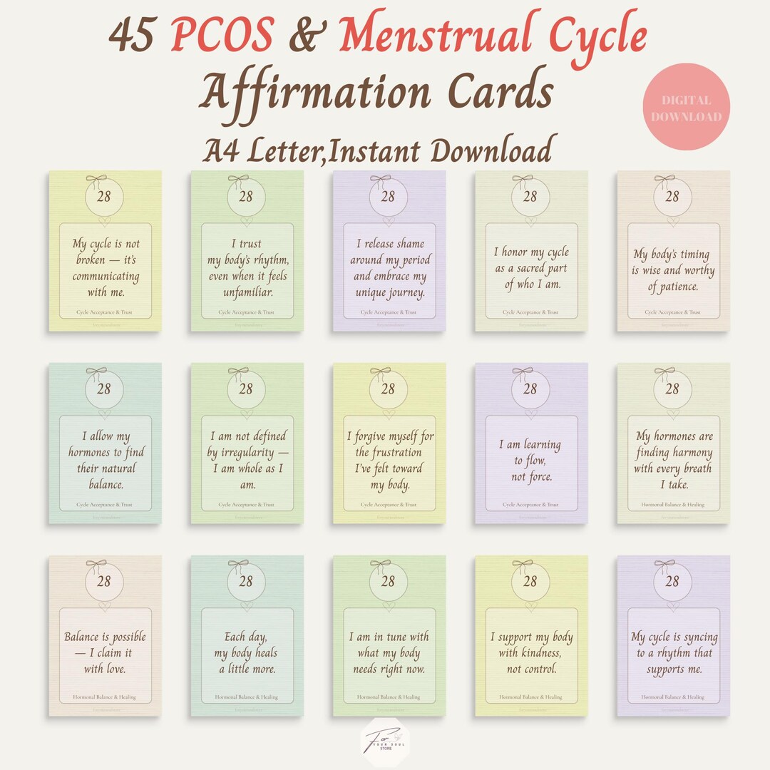 PCOS Affirmation Cards,45 Printable Menstrual Cycle Self Compassion ...