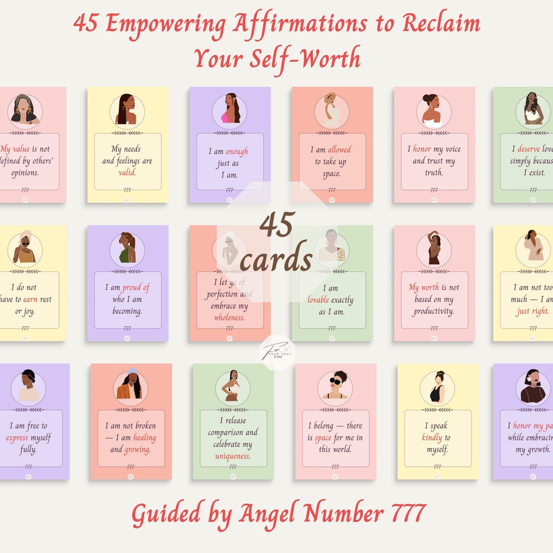 Self Worth Affirmation Cards, Self Esteem Affirmation Cards,spiritual ...
