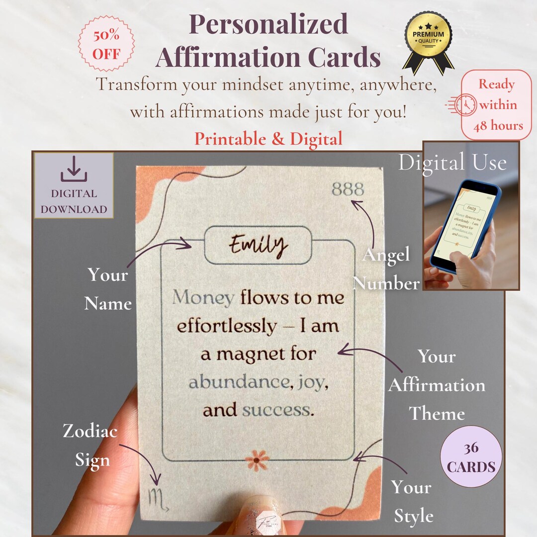 Personalized Affirmation Cards,custom Printable and Digital Affirmation ...