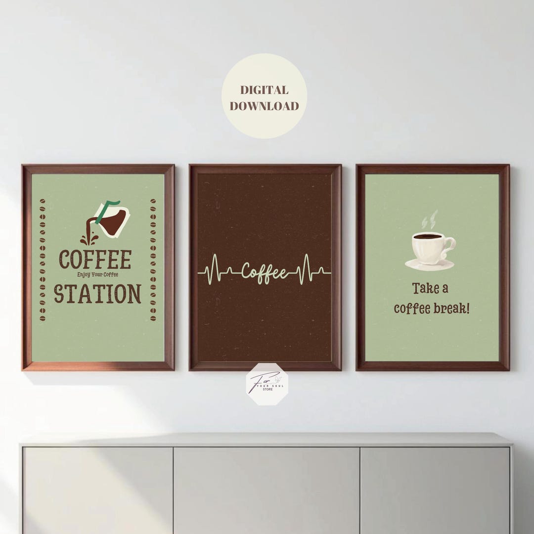 Sage Green Coffe Addict Poster Set of 3,coffee Corner Wall Art Set ...