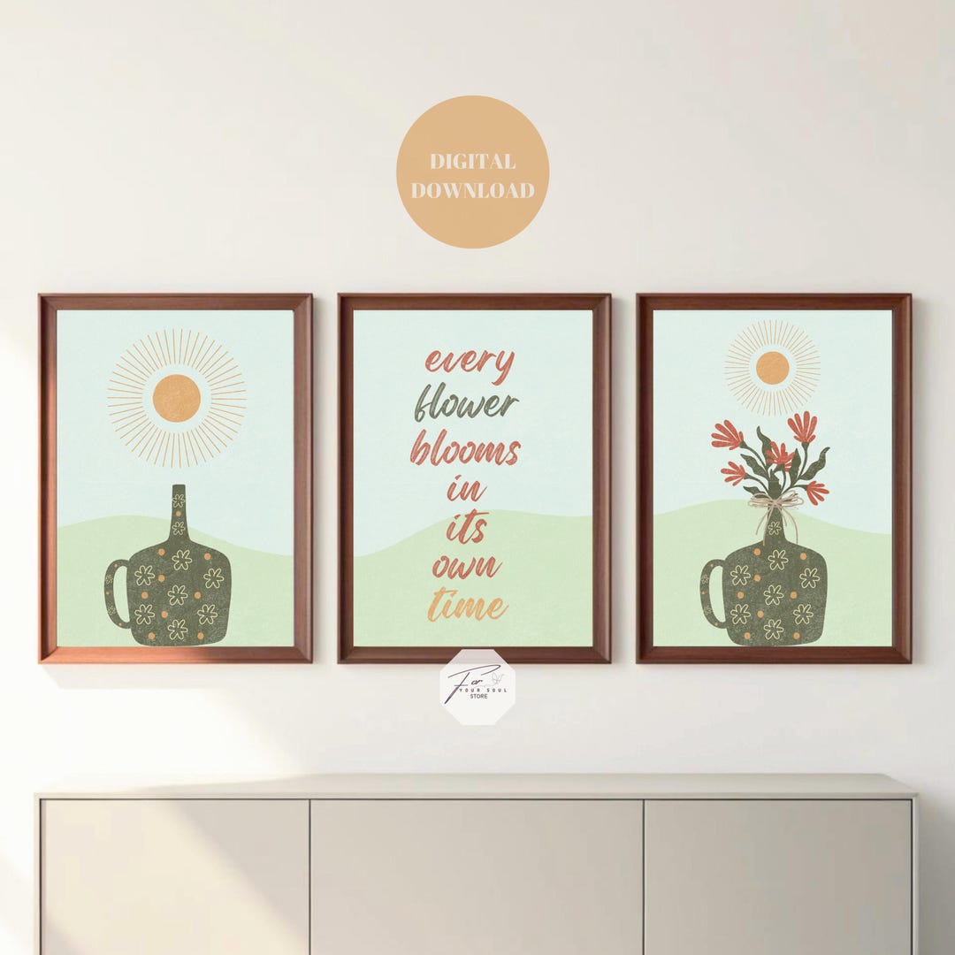 Boho Floral Wall Art Set,abstract Vase Art Print, Every Flower Blooms ...