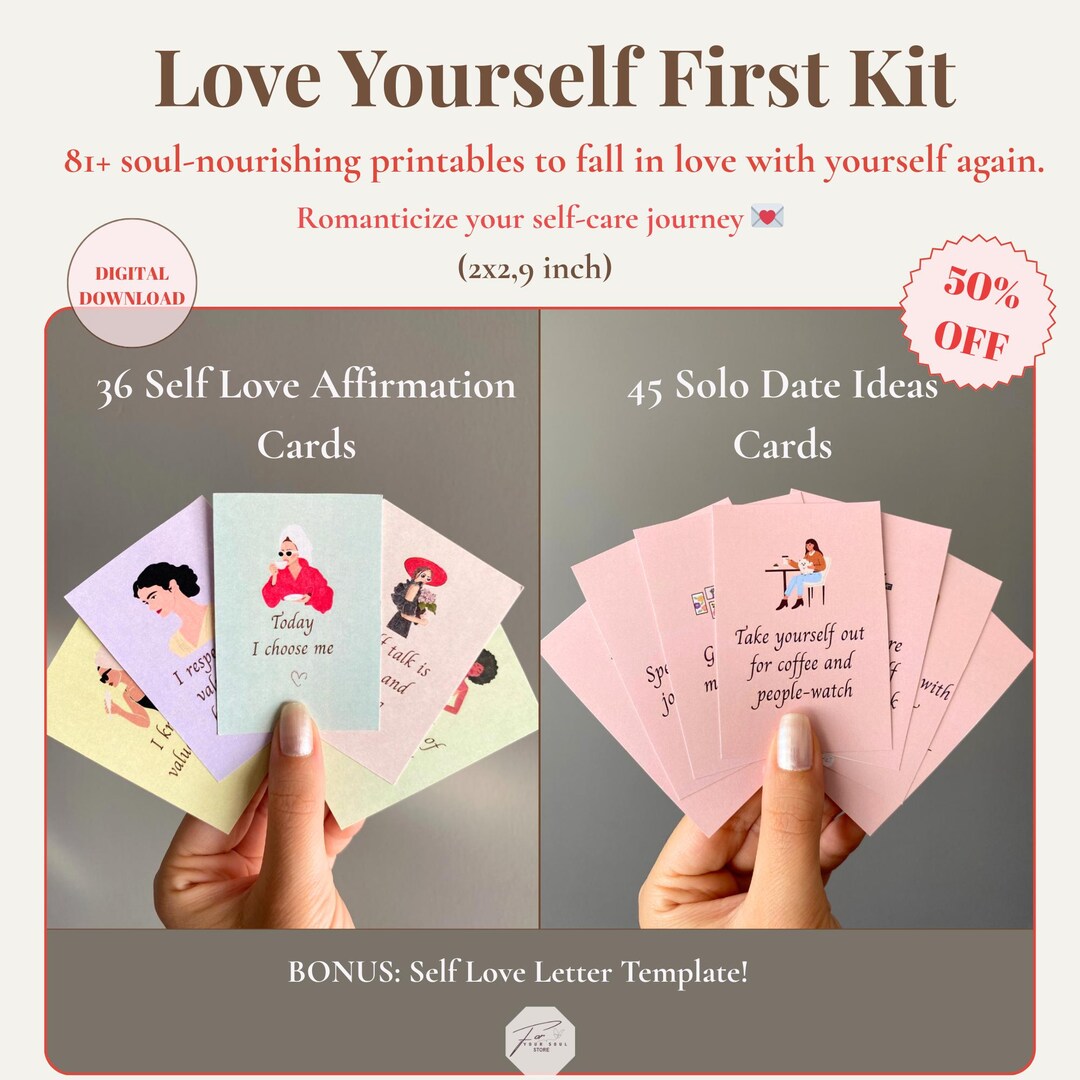 Love Yourself First Self-love Kit: Affirmation Cards, Solo Date Ideas ...