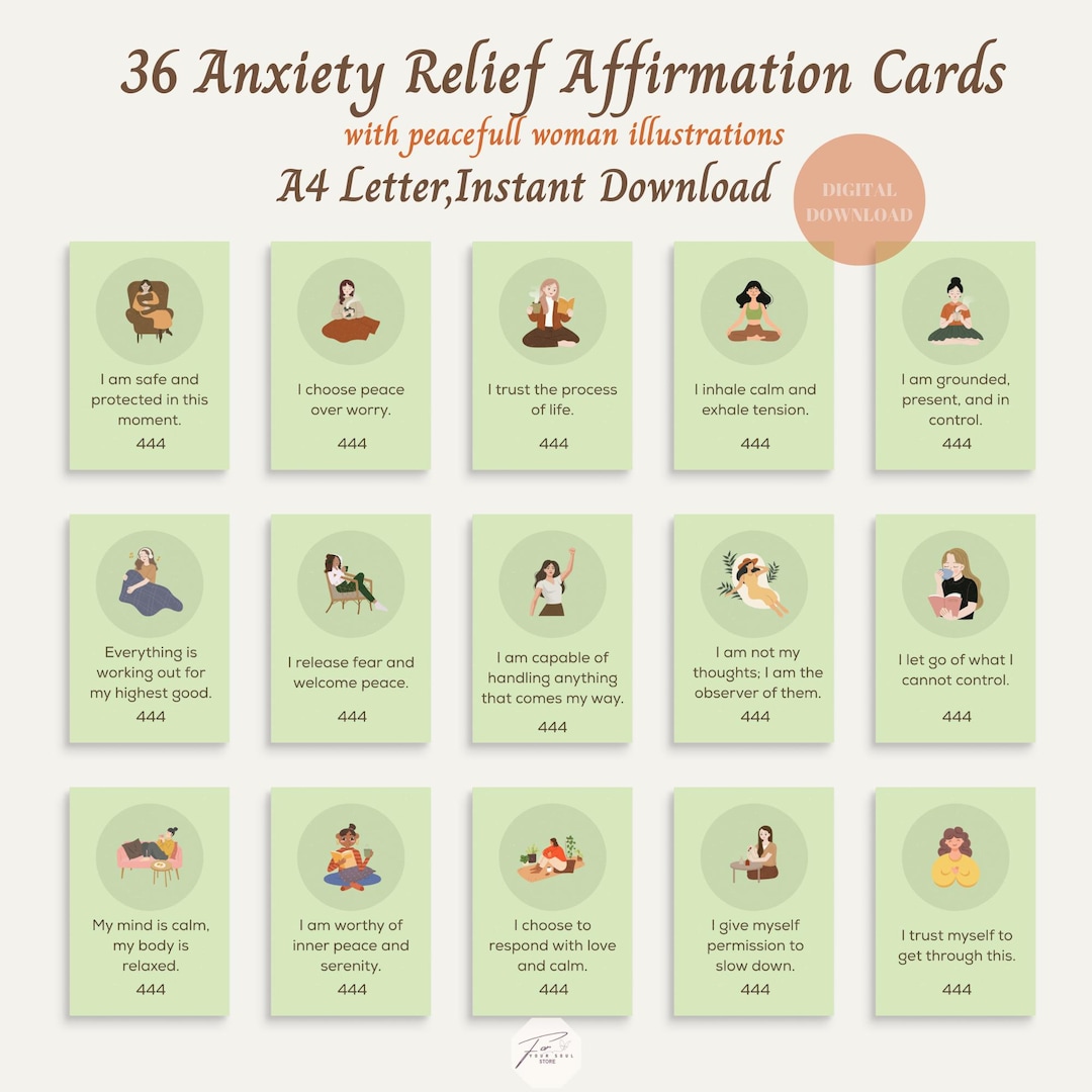 Anxiety Relief Affirmation Cards With 444 Angel Number,anxiety Coping ...