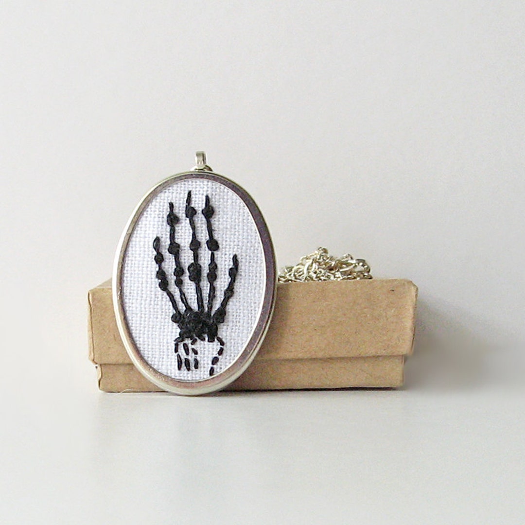 Skeleton Hand Necklace, Embroidered Hand X-ray Jewelry, Bony Hand ...