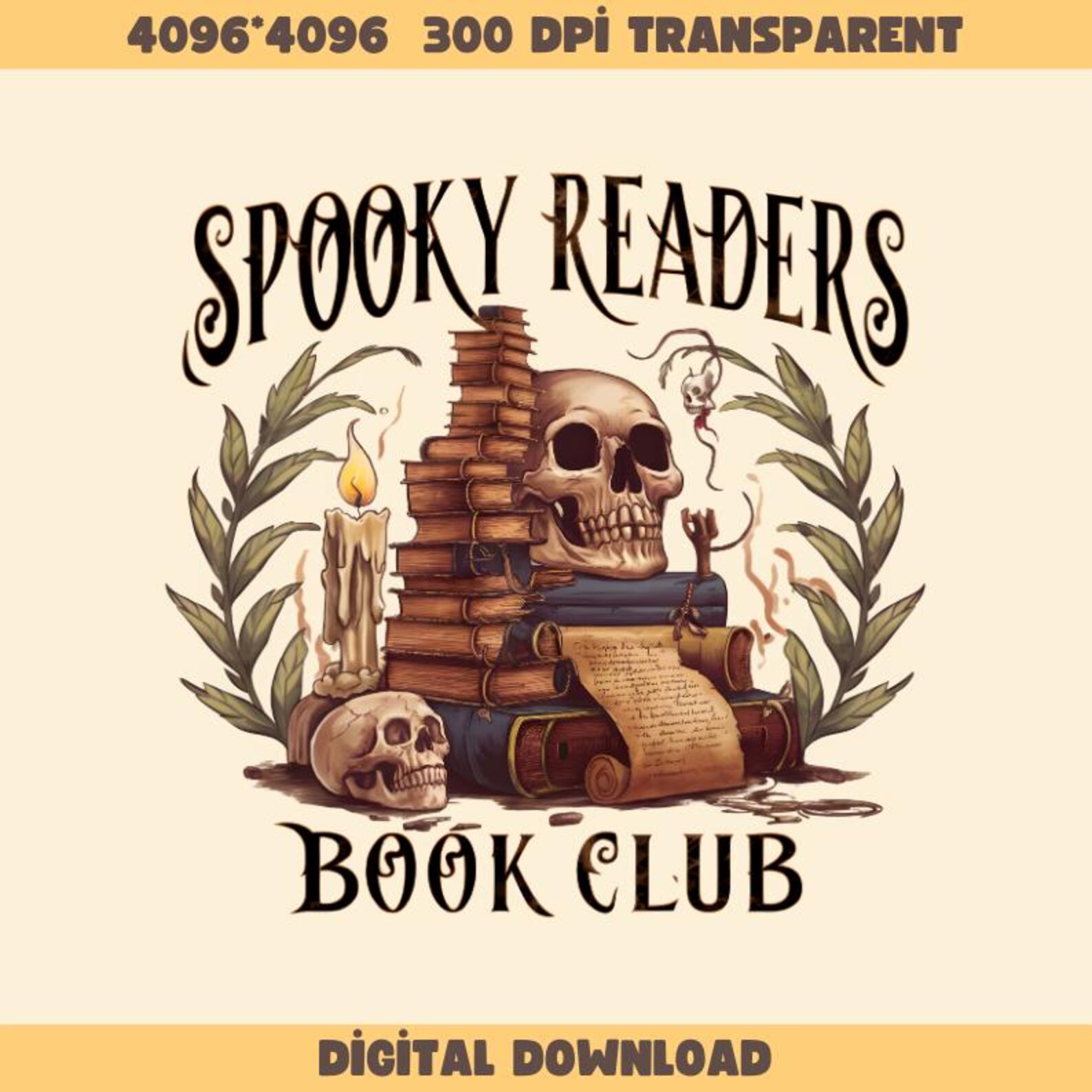 3 Spooky Readers Book Club, Halloween Png, Spooky Season Png, Retro ...