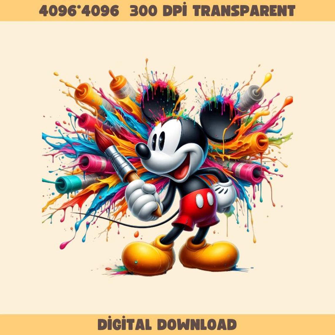 3 Png Mickey Mouse Splash and Watercolor Digital Design Png File ...