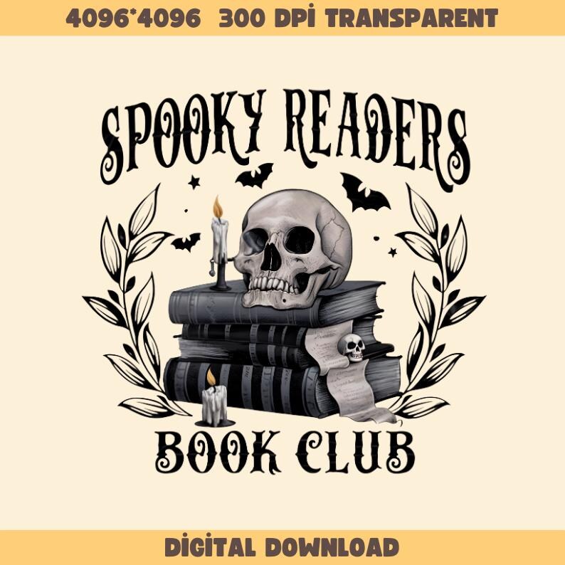 3 Spooky Readers Book Club, Halloween Png, Spooky Season Png, Retro ...