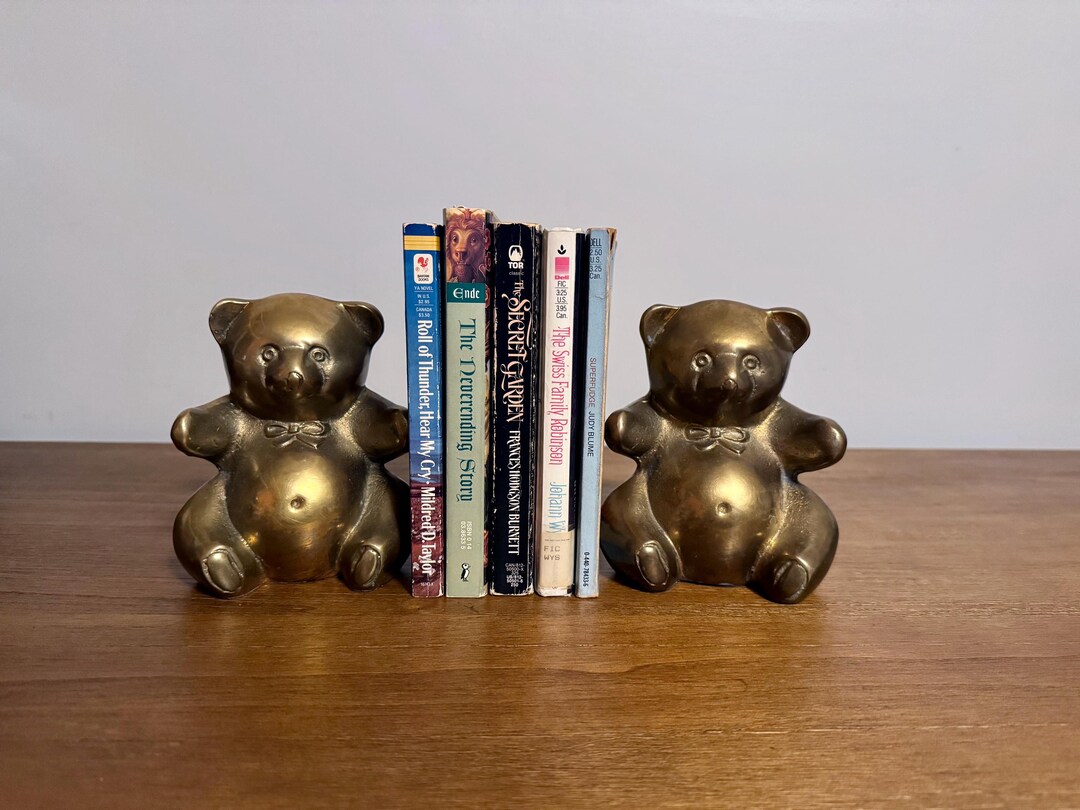 Vintage Brass Teddy Bear Bookends: Mid-century Nursery Decor, Children ...