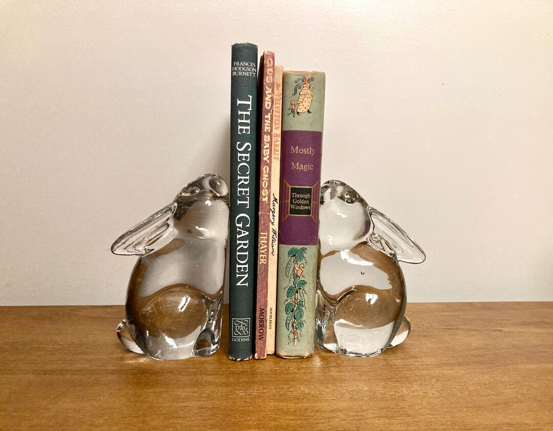 Vintage Large Crystal Glass Bunny Bookends. Bookends or Paperweights ...