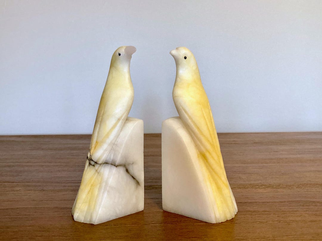 Fine and Rare Pair of Vintage Carved Italian Alabaster Parakeet ...