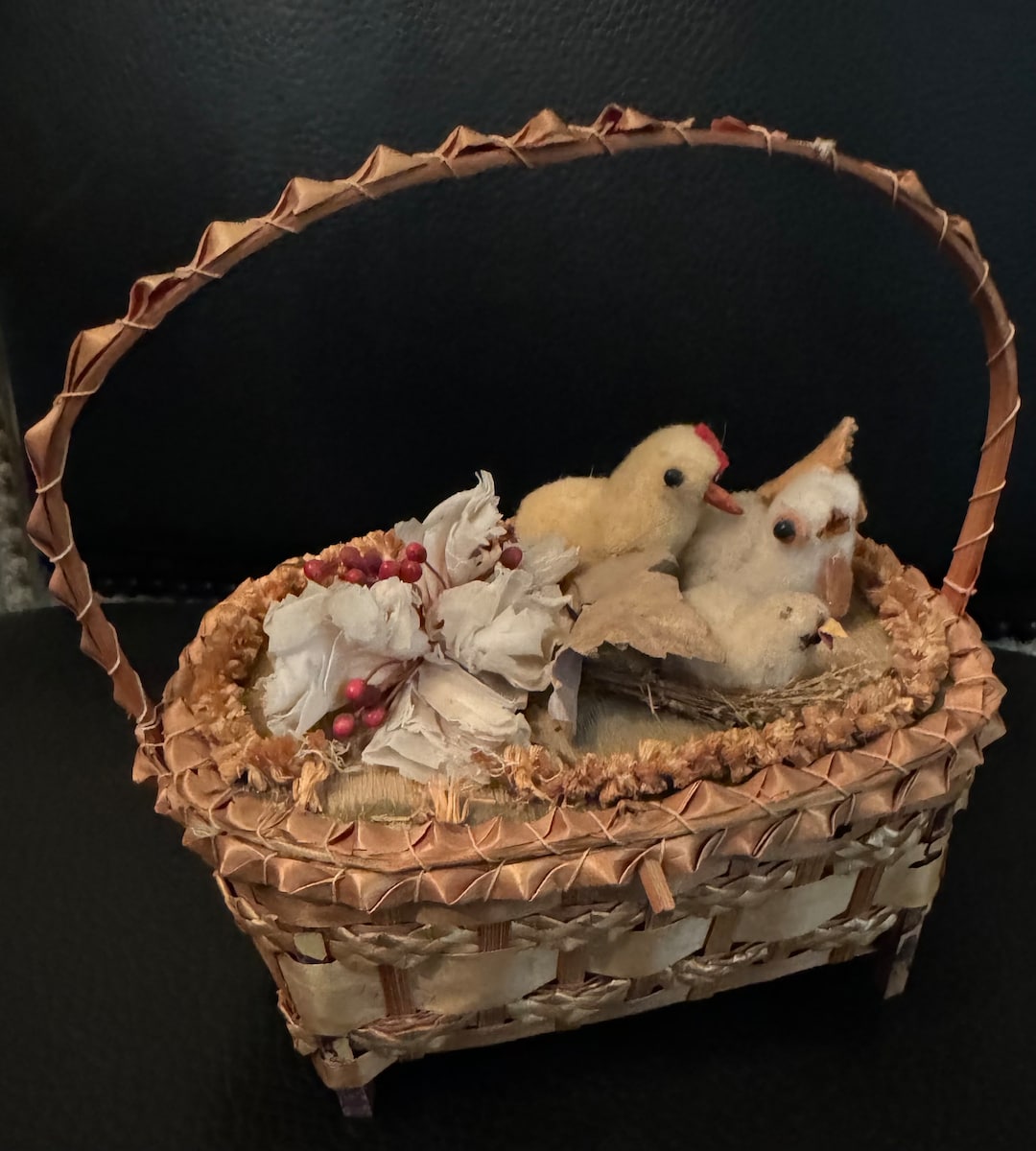 Amazing Antique Easter Basket With Spun Cotton Chicks - Etsy
