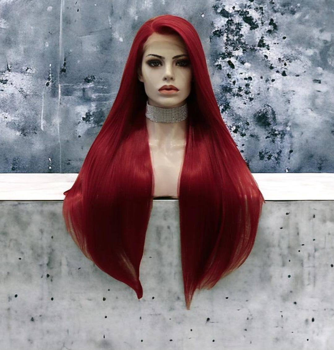 Long Silky Straight Red Lace Front Wig Luxury Red Synthetic Wig Cosplay ...
