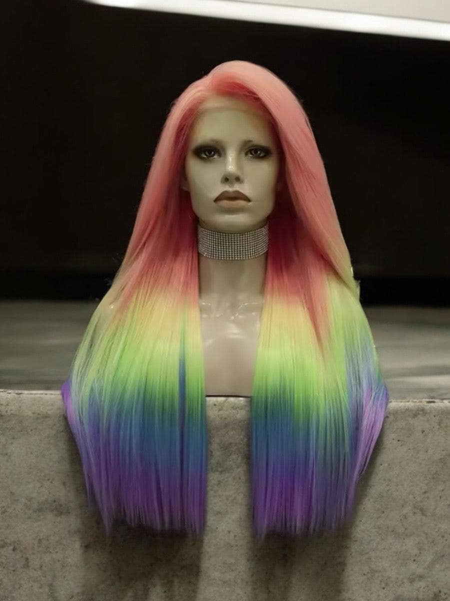 Colorful Rainbow Multicolor Synthetic Lace Front Hair Wig | Luxury ...
