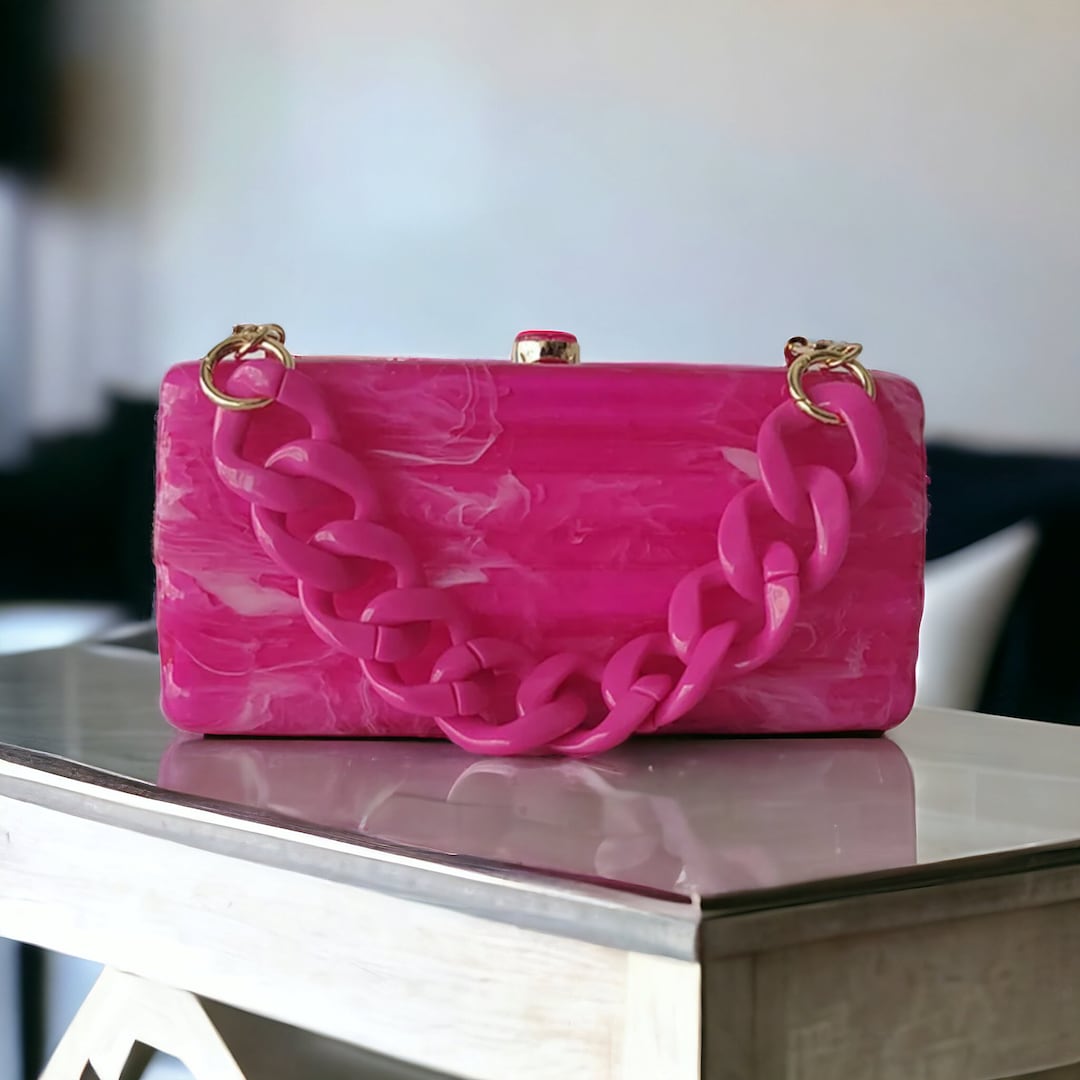 Candy Pink Acrylic Clutch Bag | Fuchsia Evening Clutch | Luxury Hot ...