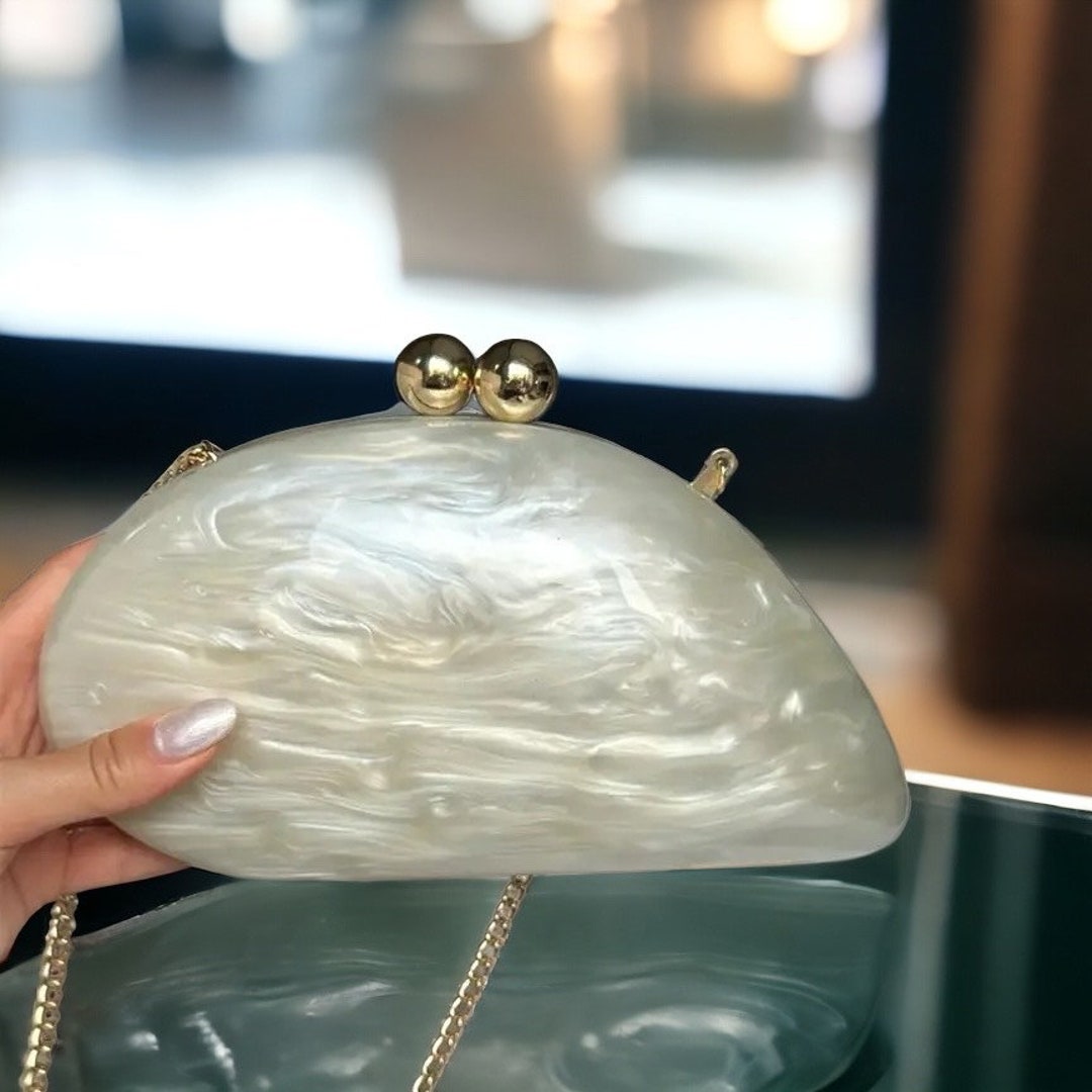 White Pearly Luxury Wedding Clutch Bag | Acrylic Clutch Bag | Evening ...