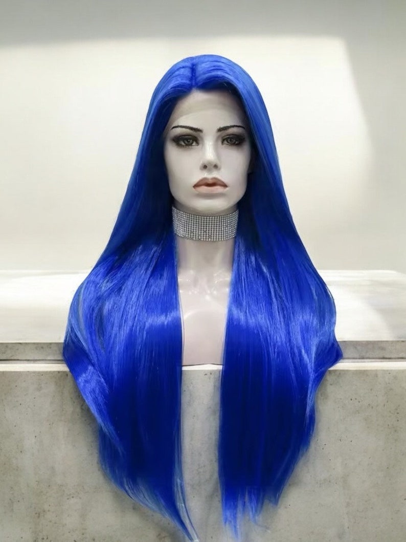 Long Blue Silky Straight Lace Front Hair Wig | Luxury Blue Lace Front ...