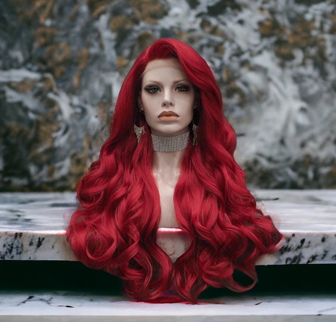 Long Body Wave Red Lace Front Wig | Luxury Red Synthetic Wig | Cosplay ...