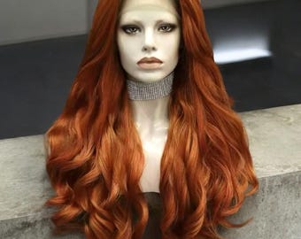 Medium Length Copper Lace Front Wig | Copper Red Lace Cosplay Wig ...