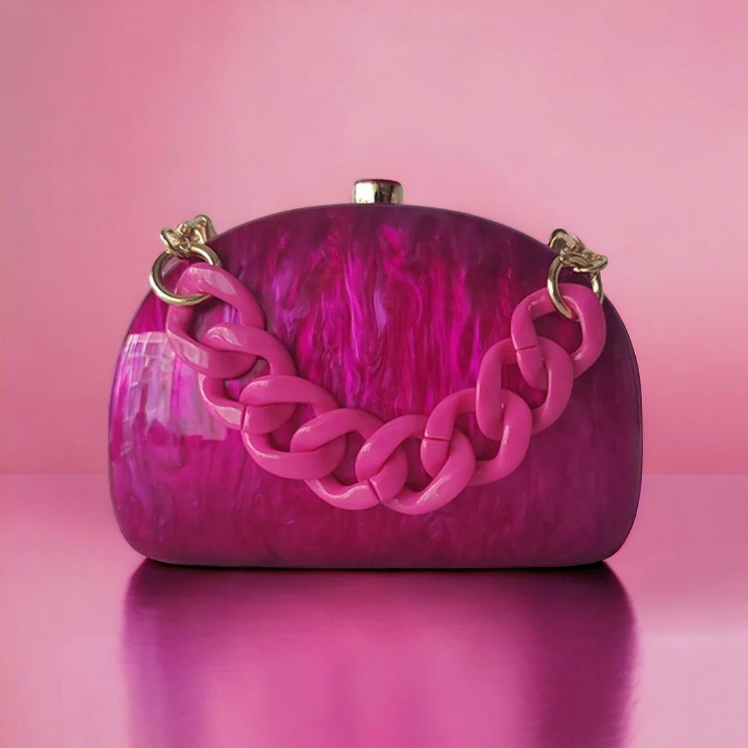 Candy Pink Acrylic Clutch Bag | Fuchsia Evening Clutch | Luxury Hot ...