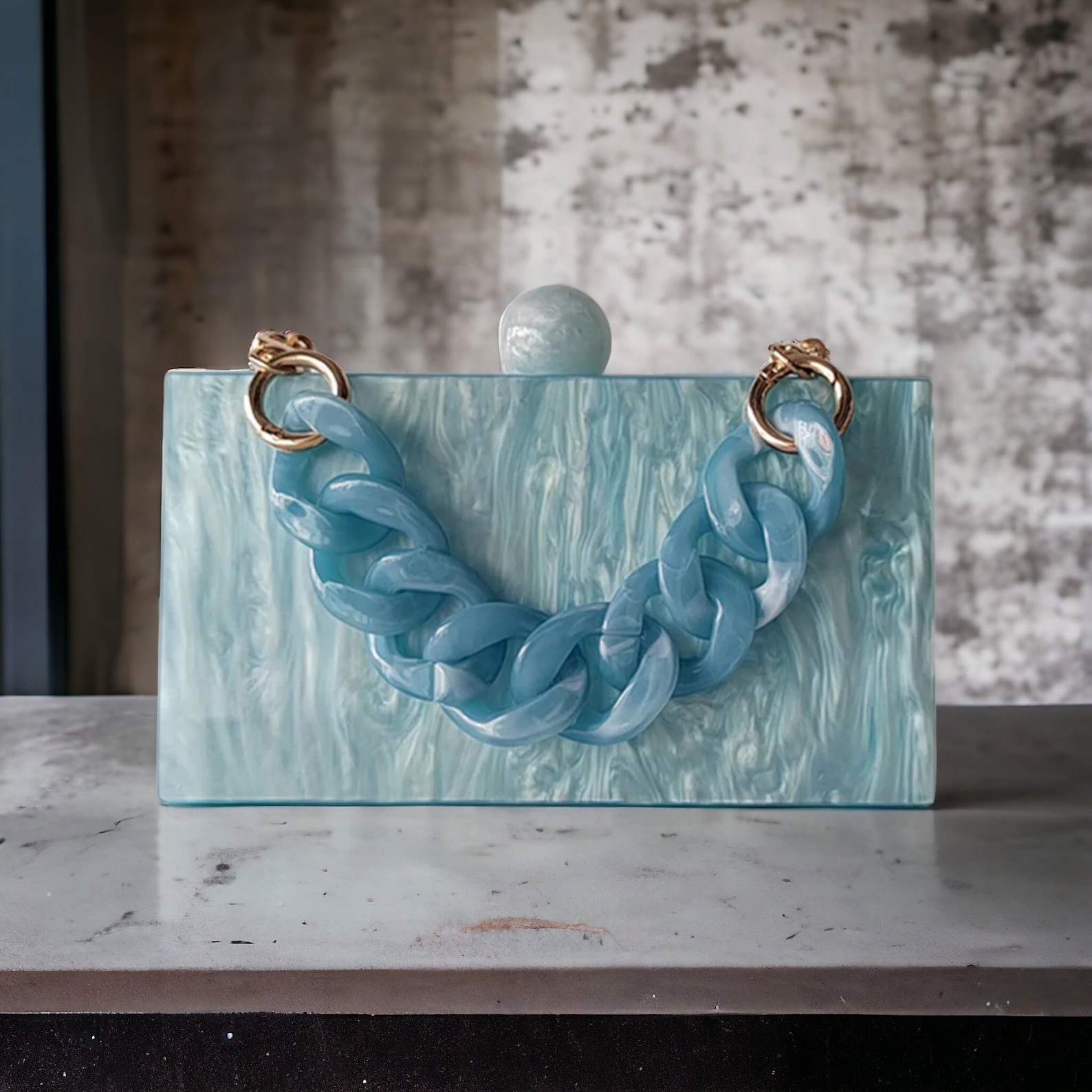 Luxury Blue Marble Clutch Bag | Acrylic Clutch Bag | Evening Blue ...