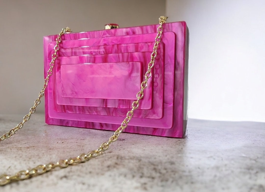 Candy Pink Acrylic Clutch Bag | Fuchsia Evening Clutch | Luxury Hot ...