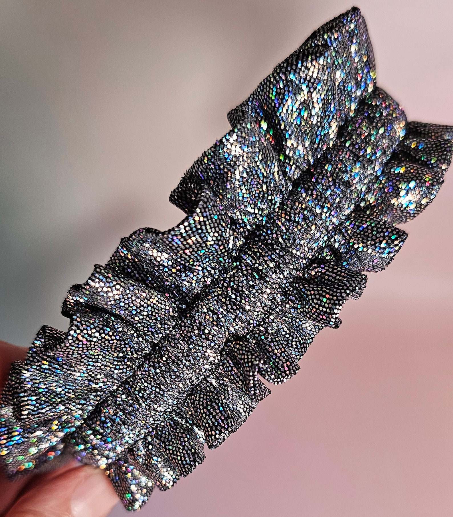 Holographic Silver Ruffle Headband, Sparkle Kawaii Hairband, Handmade ...