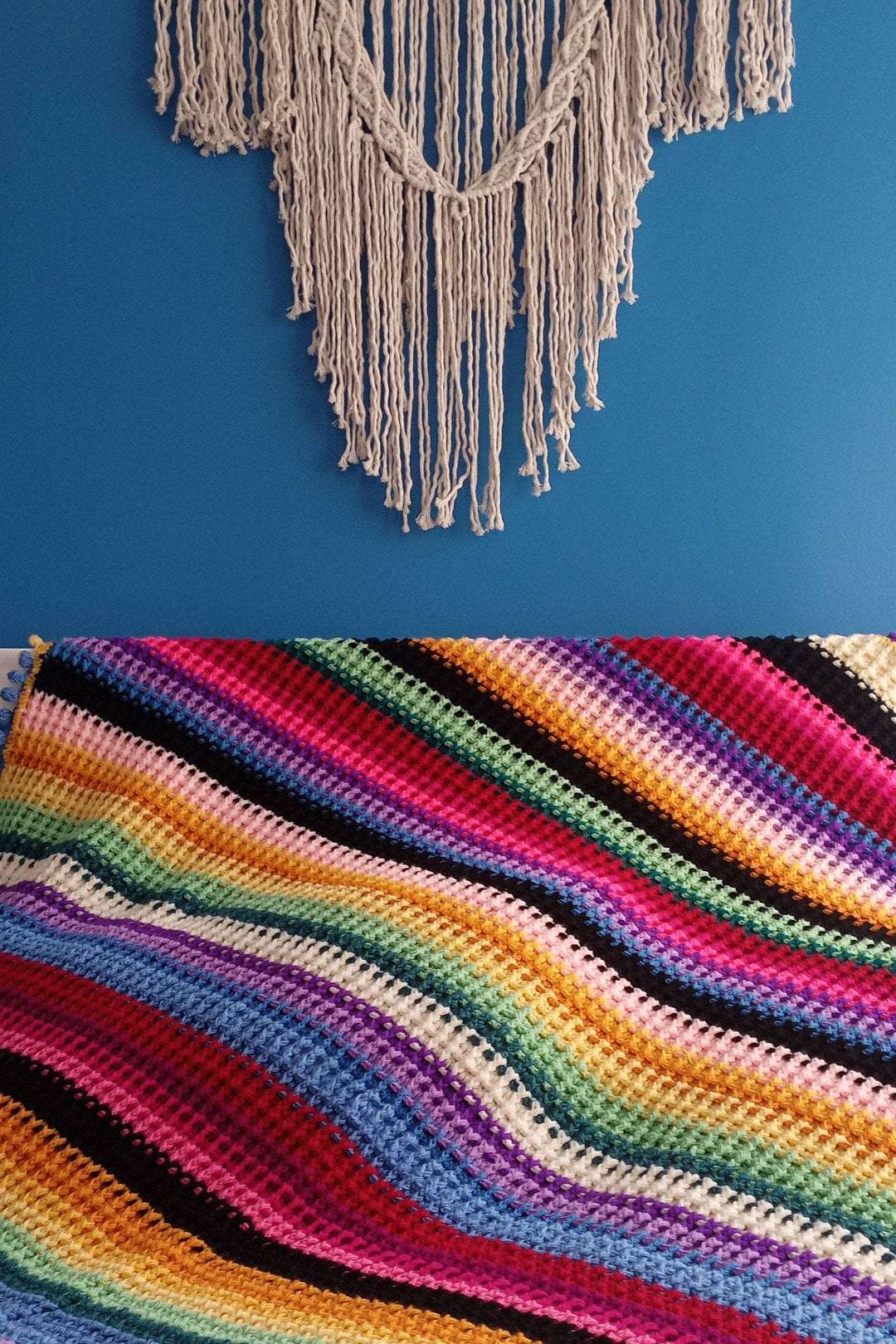 Handmade Crochetet and Knitted Wool Blanket,square Blanket,colorful ...
