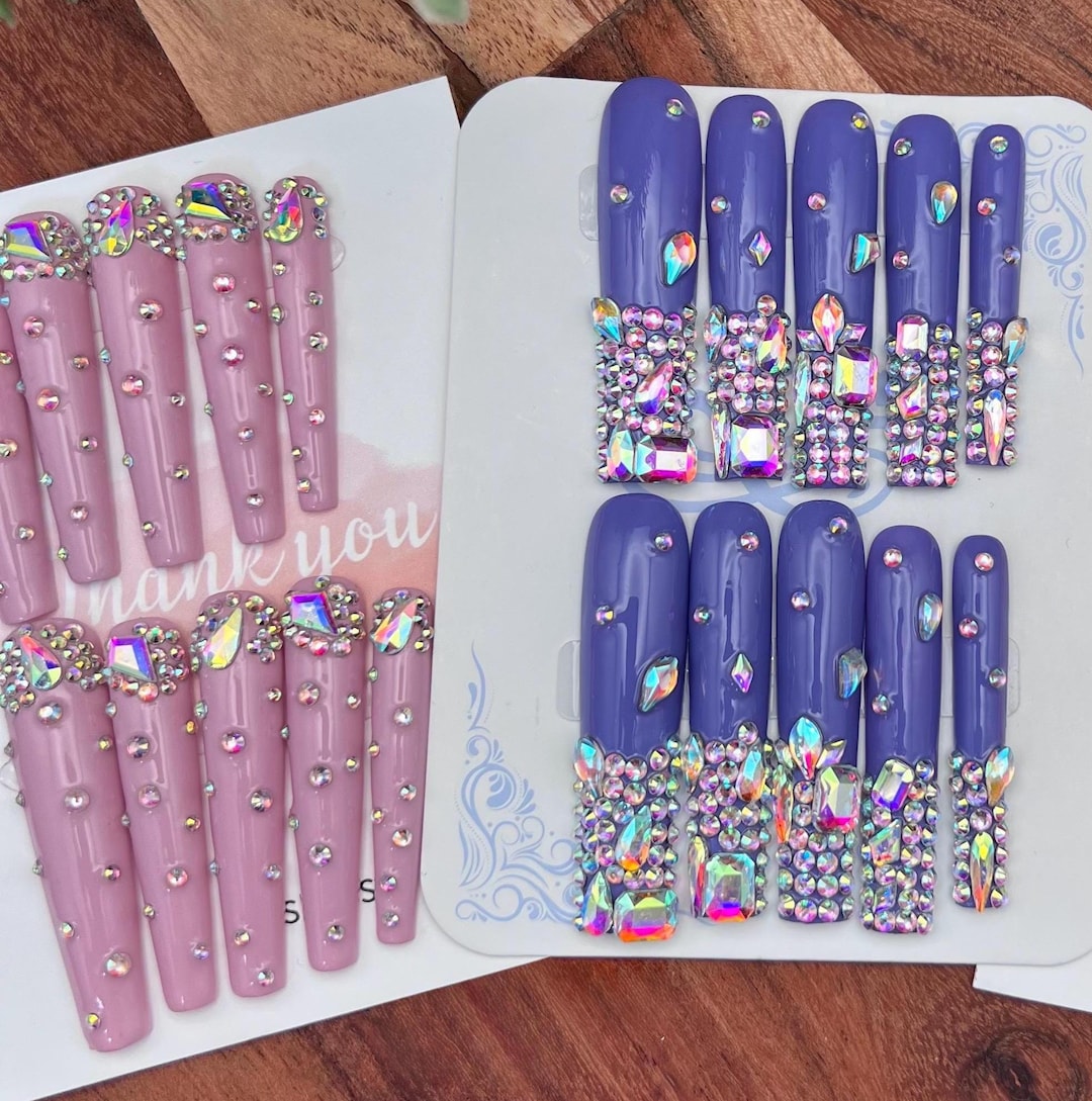 Xxlong 5cm Coffin/square Bling Nails, Press on Sz M Good Quality ...