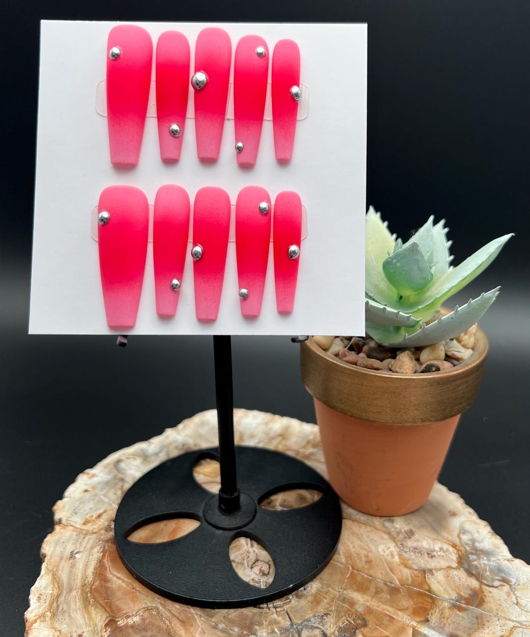 Xlong 35mm Coffin Hot Pink Nails, Press On, Sz M, Good Quality Handmade ...