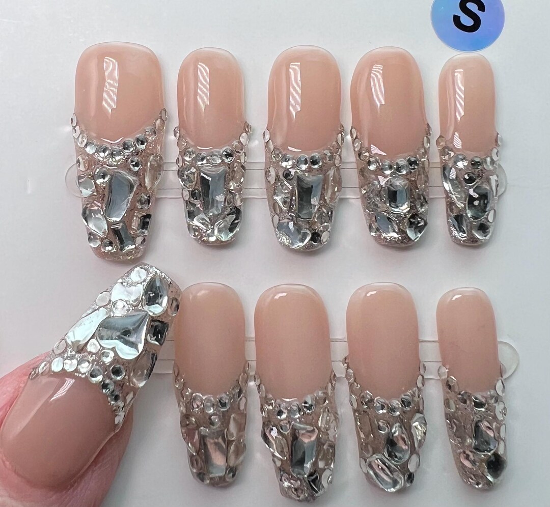 Long Coffin Bling Bling Nails, 3cm Press On,sz S, Good Quality Handmade ...