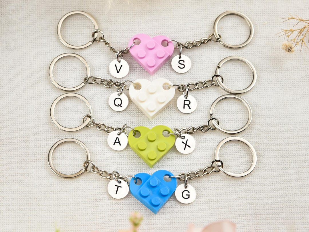 Initial Heart Keychain Set, 2-piece With Initials, Matching Keychains ...