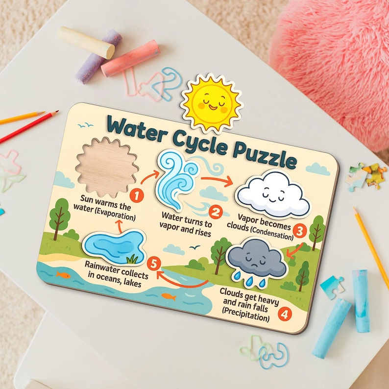 Montessori Water Cycle Wooden Puzzle: Weather Science Learning Toy - Etsy