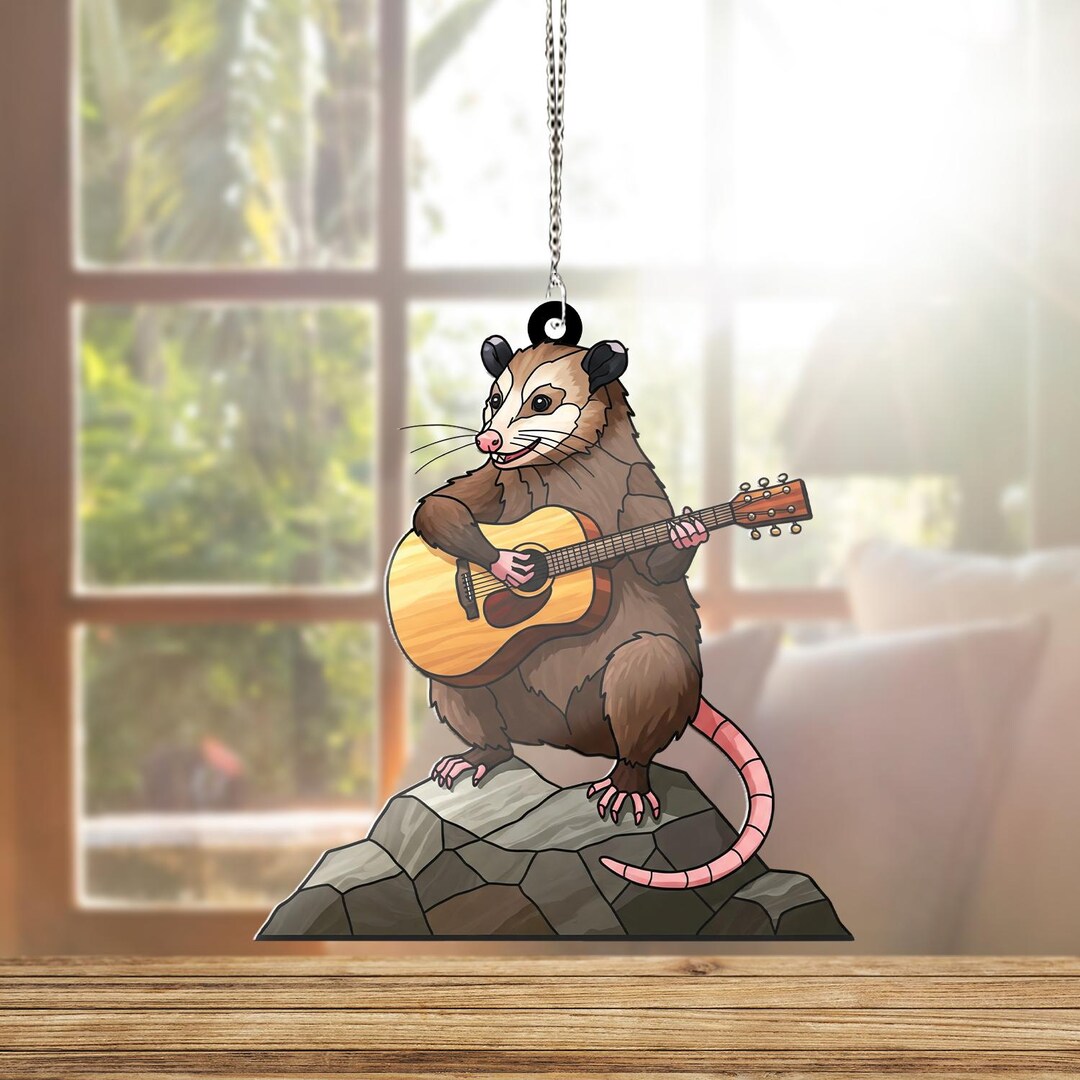 Opossum Playing Guitar ACRYLIC Window Hanging, Funny Opossum Decor ...