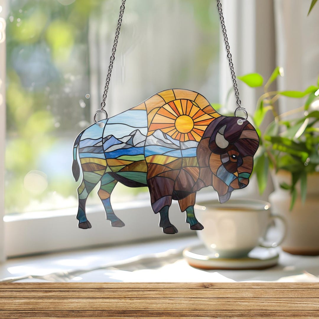 Bison in Nature Field With Sun ACRYLIC Window Hanging – Perfect Gift ...