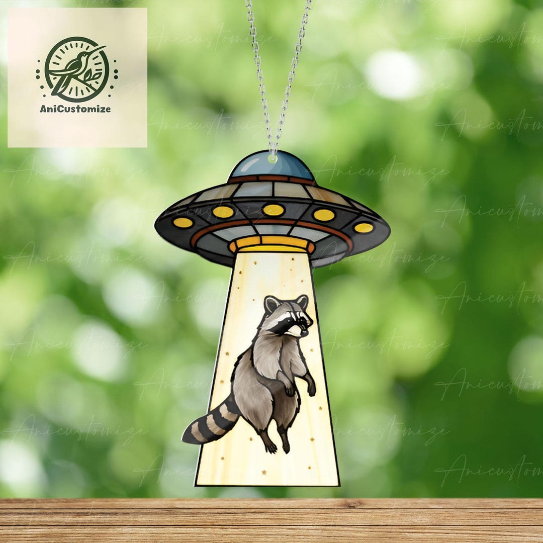 UFO Abduction Raccoon ACRYLIC Window Hanging, Raccoon Funny Decor ...