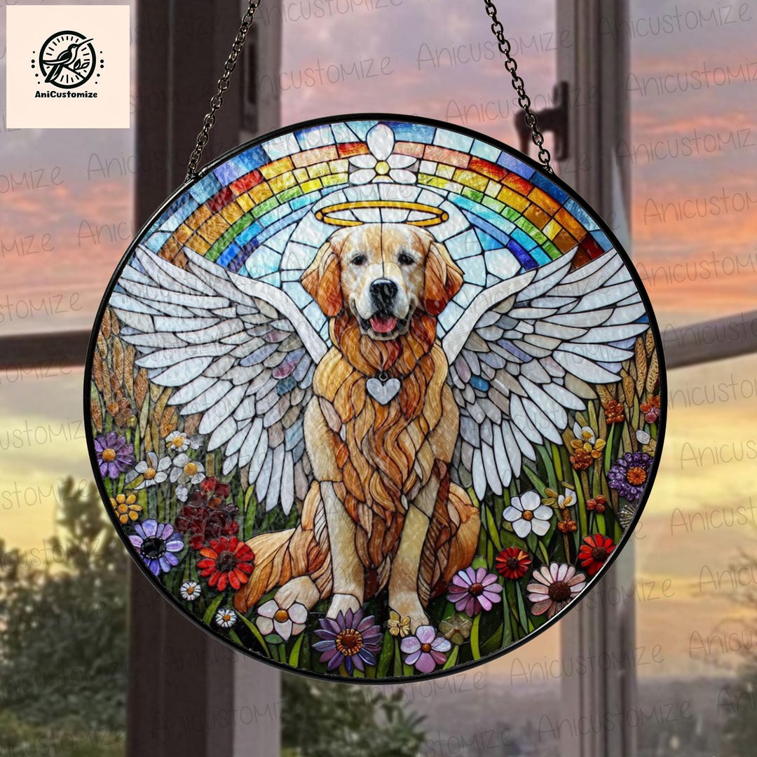 Angel Golden Retriever Glass Suncatcher: Memorial Dog Decor - Etsy