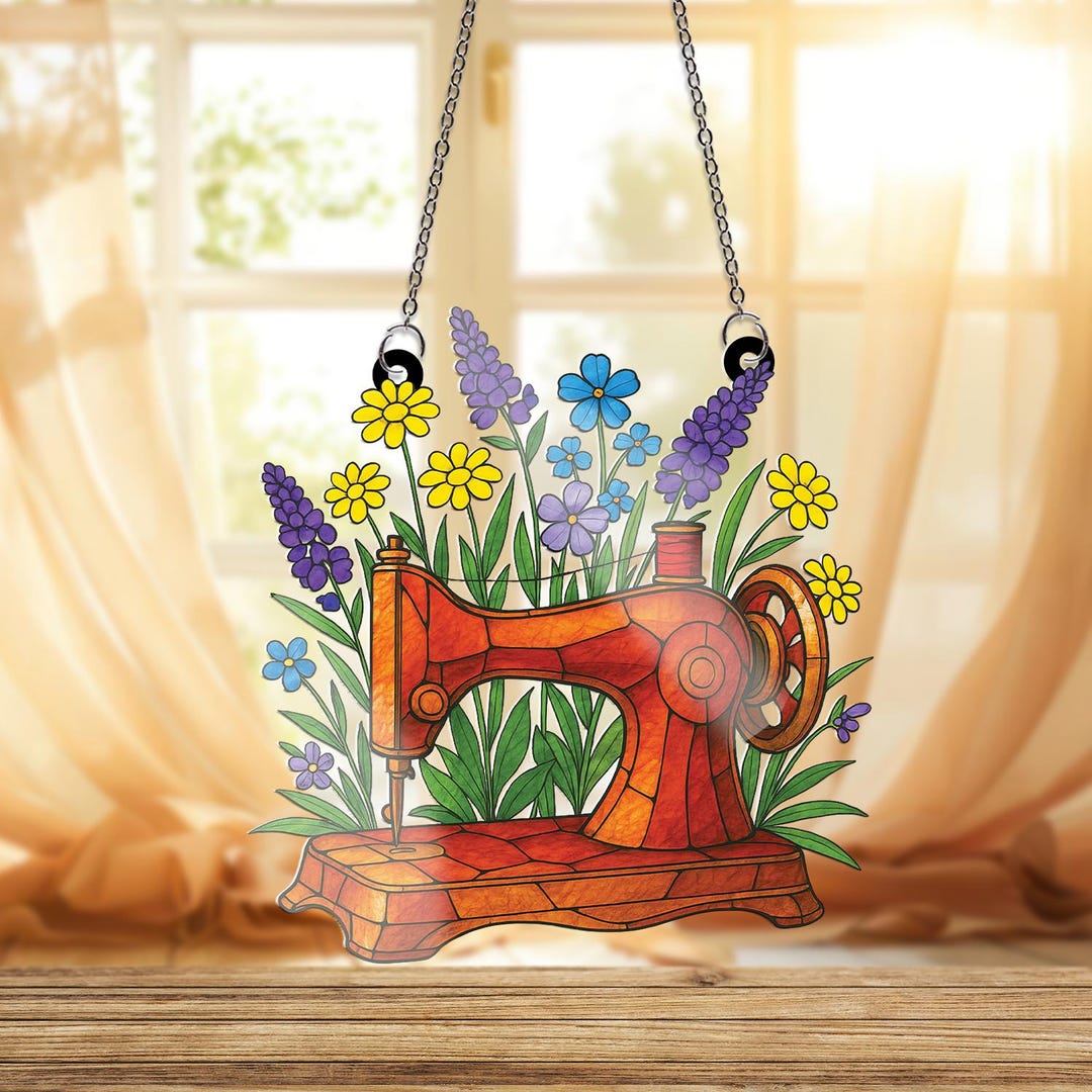 Sewing Machine ACRYLIC Window Hanging, Wild Flower Sewing Machine ...