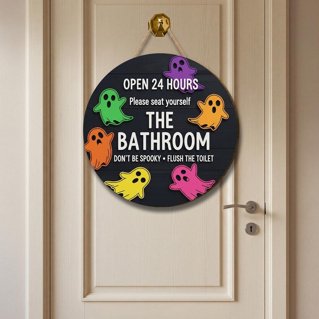 Funny Halloween Bathroom Sign, 3D Wooden Ghost Wall Decor, Spooky ...