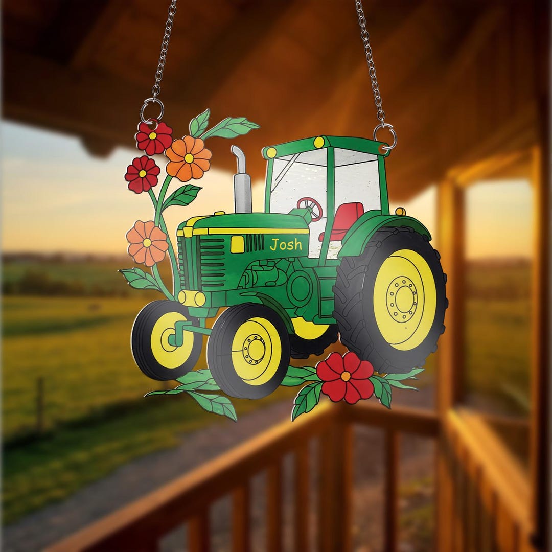 Personalized Tractor With Flowers ACRYLIC Window Hanging, Farmhouse ...