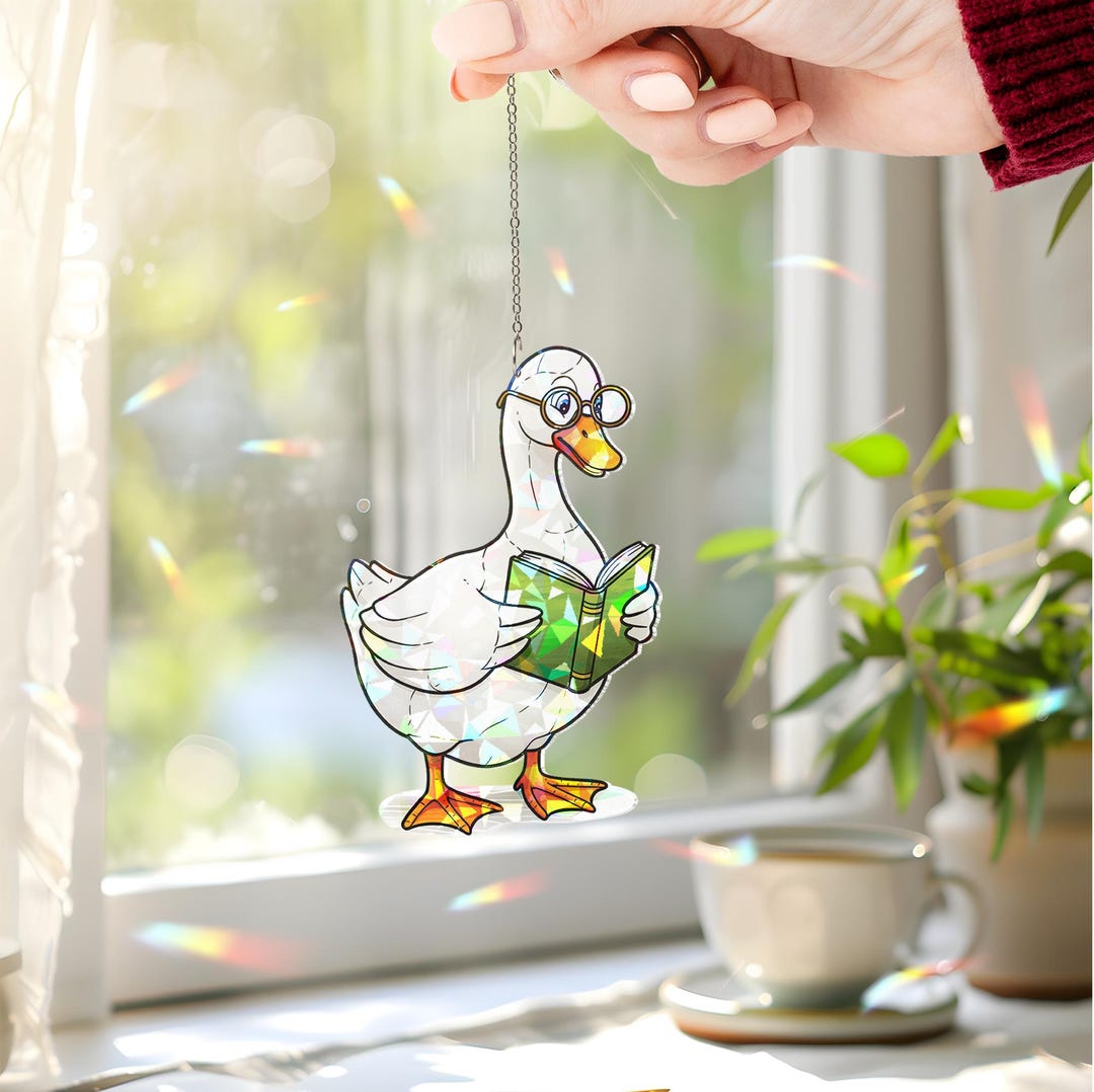 Hologram Silly Goose Reading Book Acrylic Window Hanging, Silly Goose ...