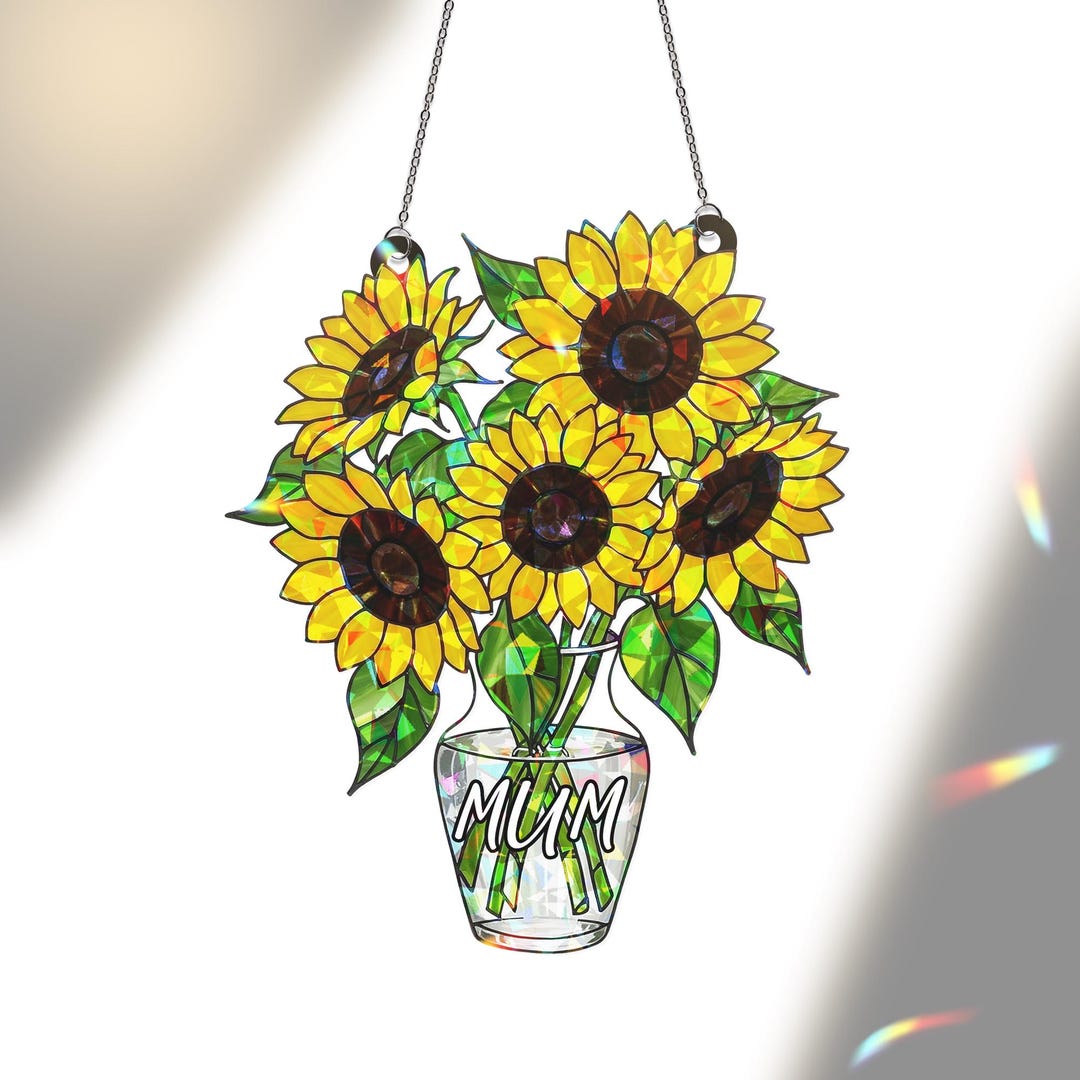 Everlasting Sunflowers in Vase Hologram ACRYLIC Window Decor, Flowers ...