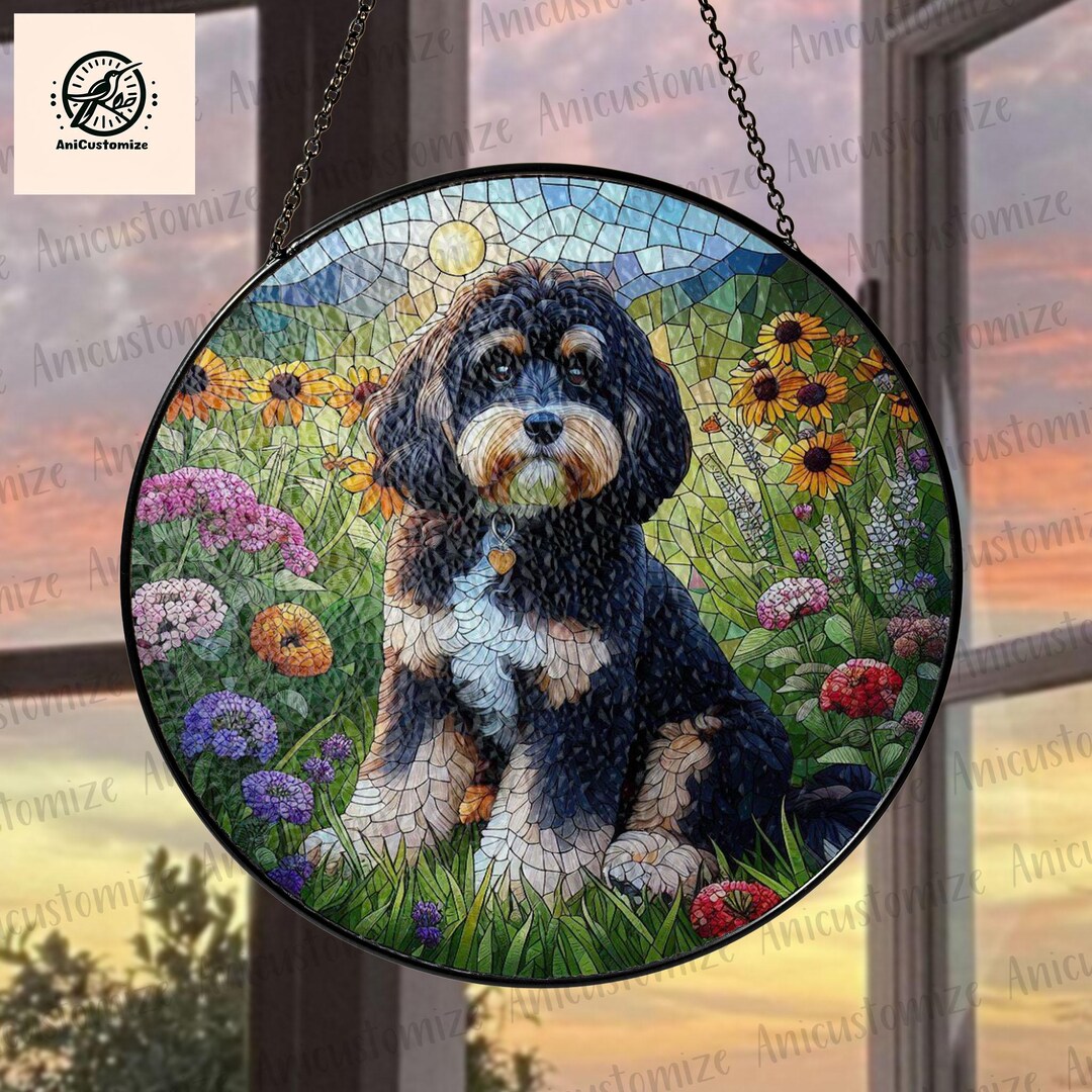 Cavapoo Among Wildflower GLASS Decor, Cavapoo Dog Mom Decor, Dog Lover ...