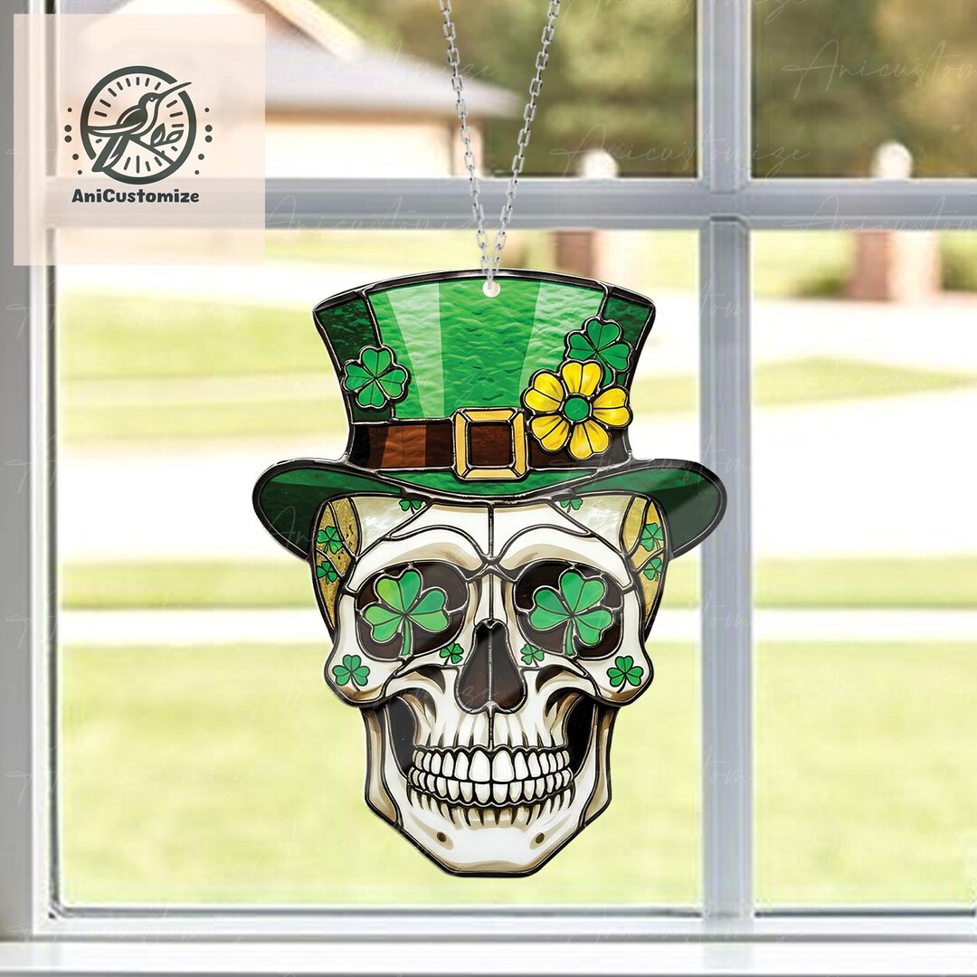 Irish Skull ACRYLIC Hanging Sign, Green Skull, Irish Gift, Shamrock ...