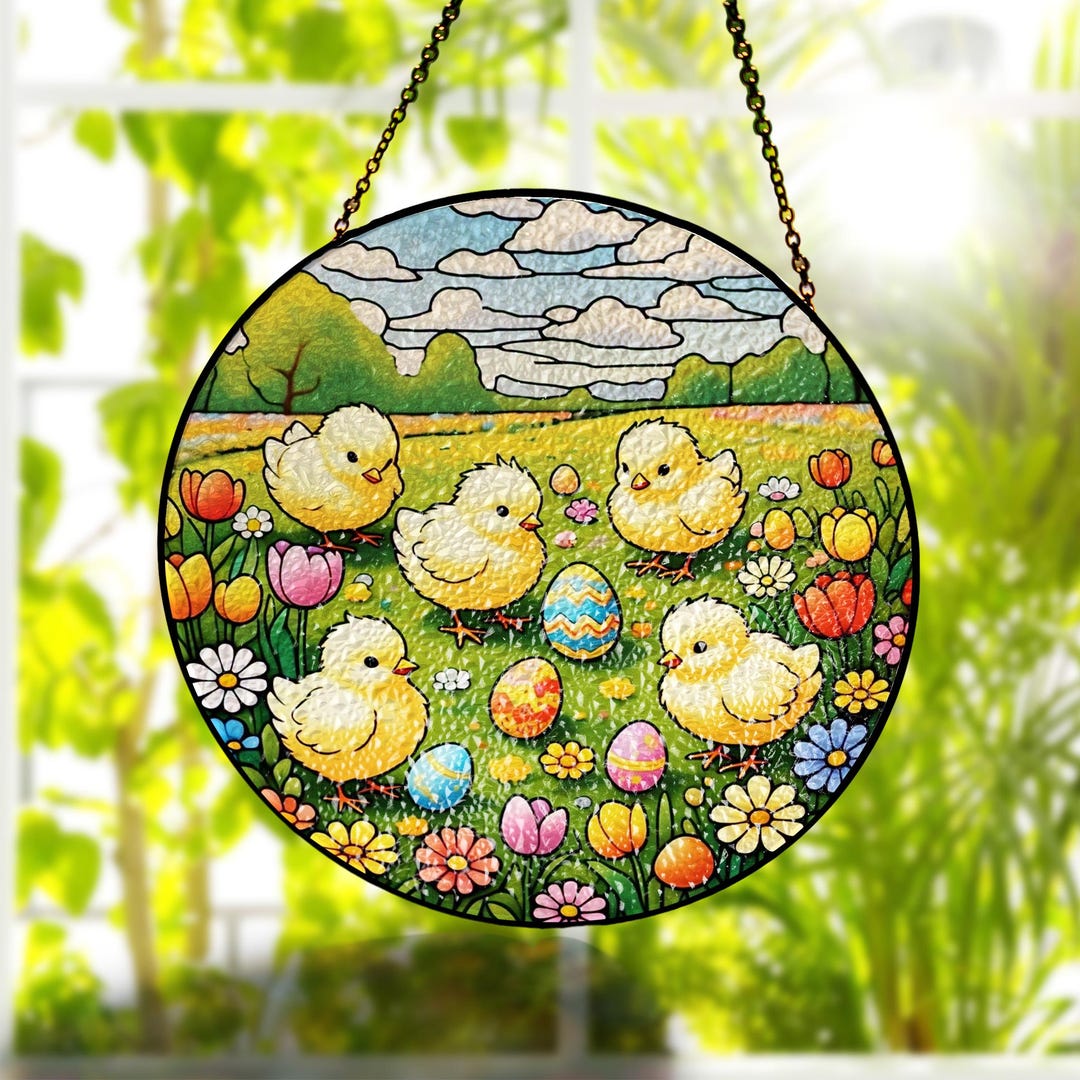 Spring Vibe GLASS Suncatcher, Easter Scenery Decor, Easter Decoration ...