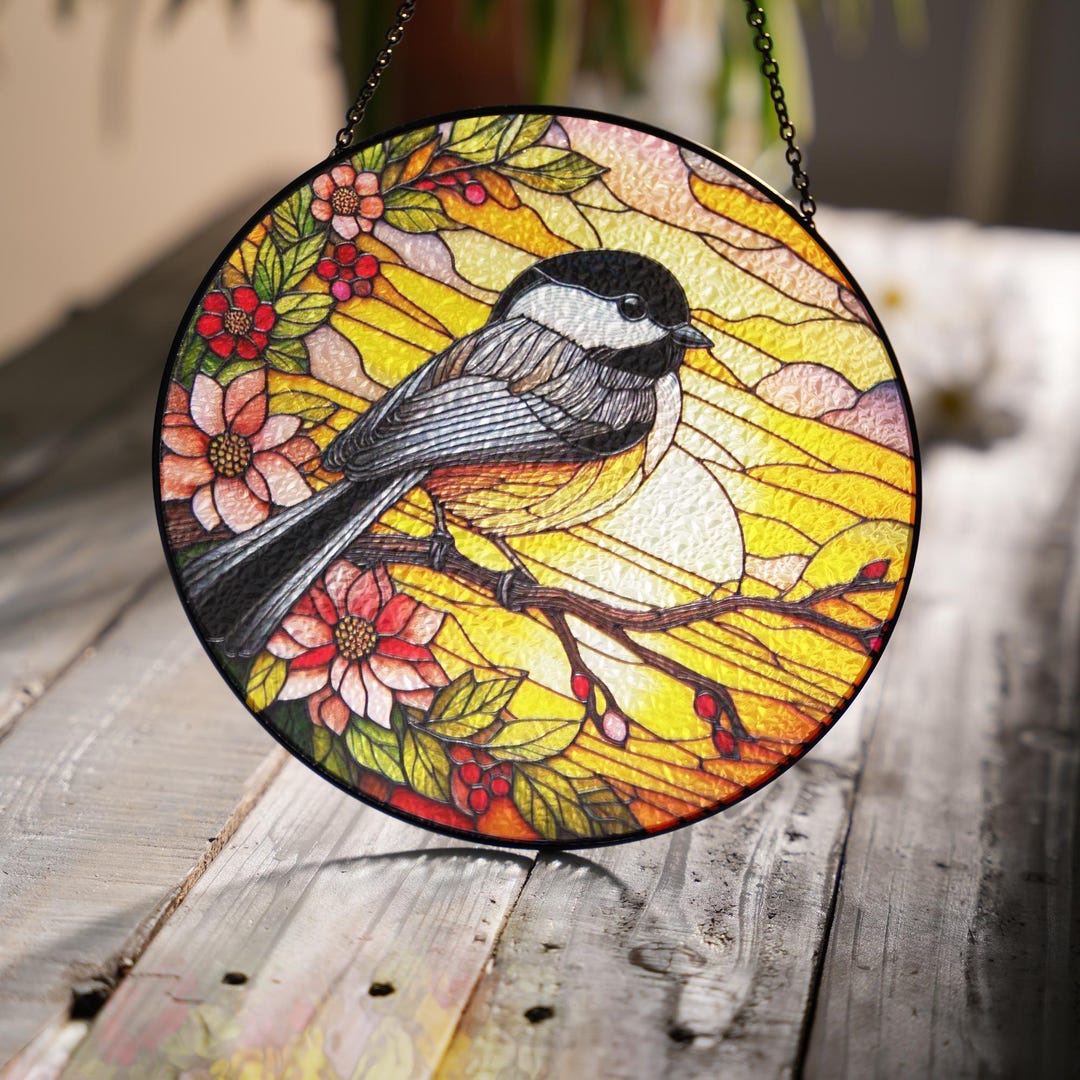 Chickadee GLASS Window Decor, Chickadee Lover Decor, Chickadee on the ...