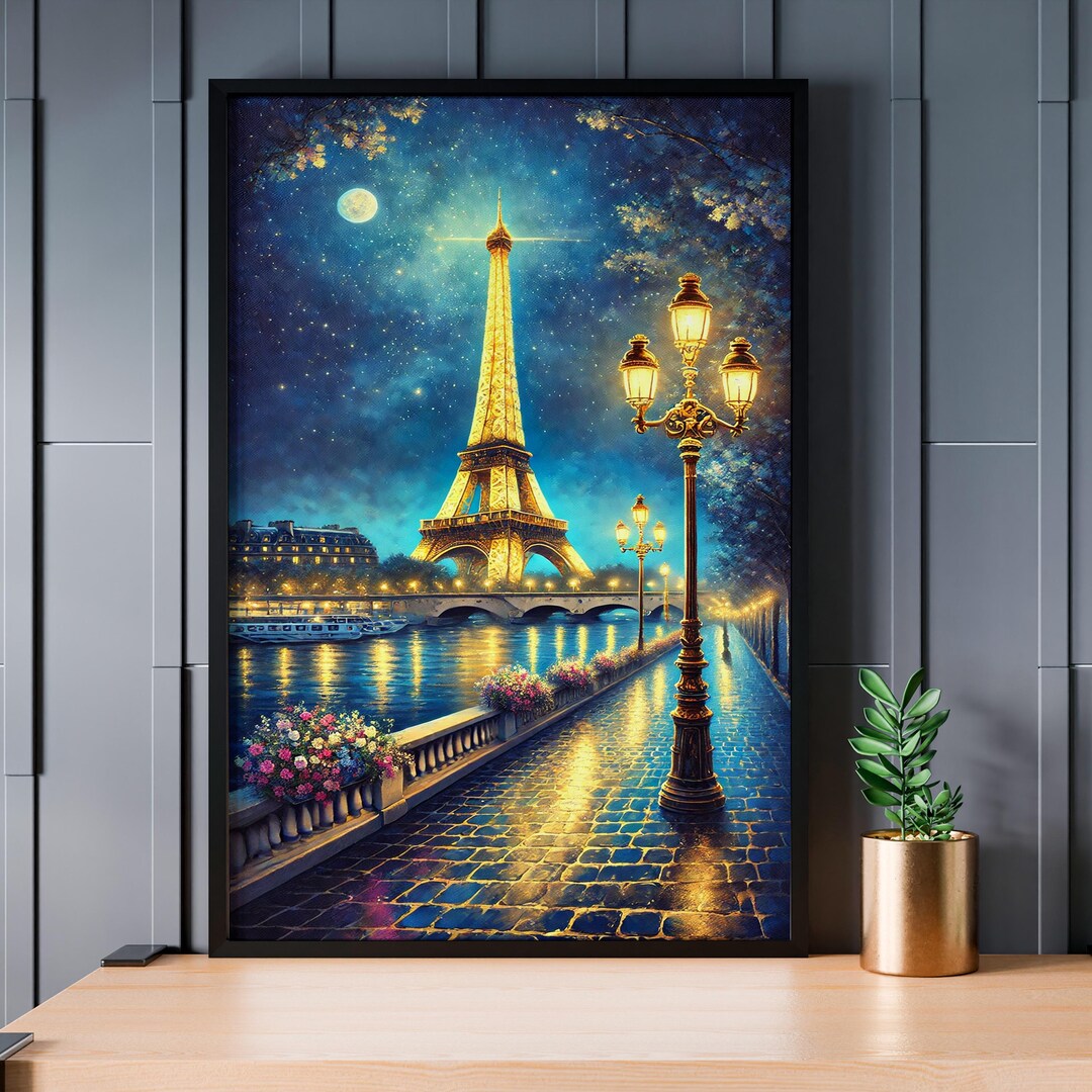 Eiffel Tower at Night Scenery Unframed Poster, France Lover Gift ...