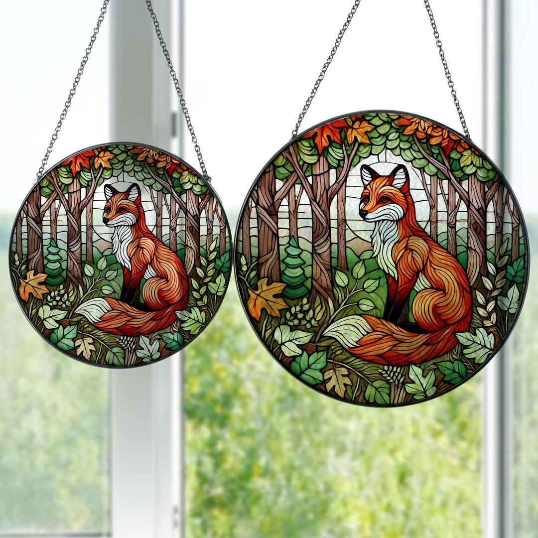 Forest Fox GLASS Window Hanging, Forest Fox Suncatcher, Fox Home Decor ...